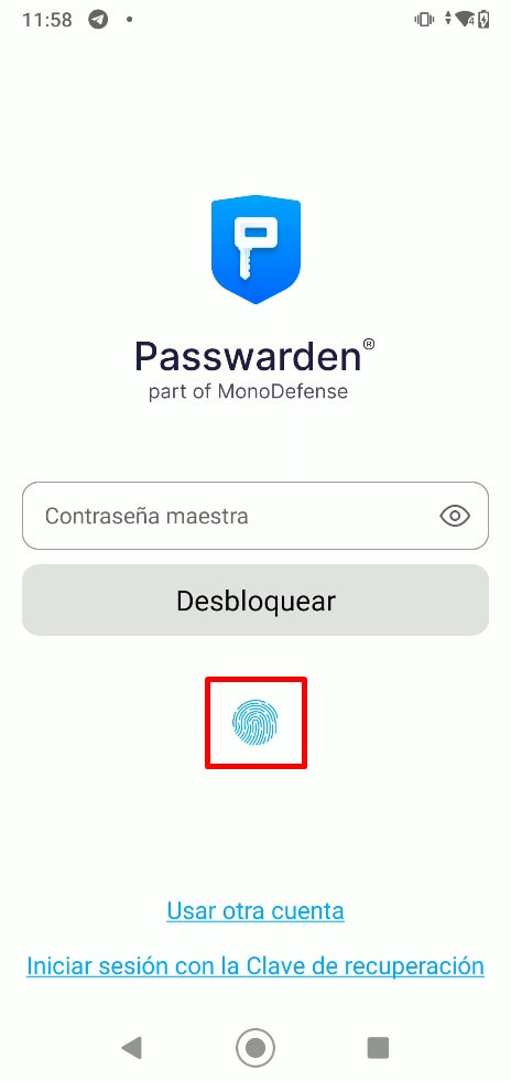 Cómo acceder a Passwarden con huella dactilar en Android